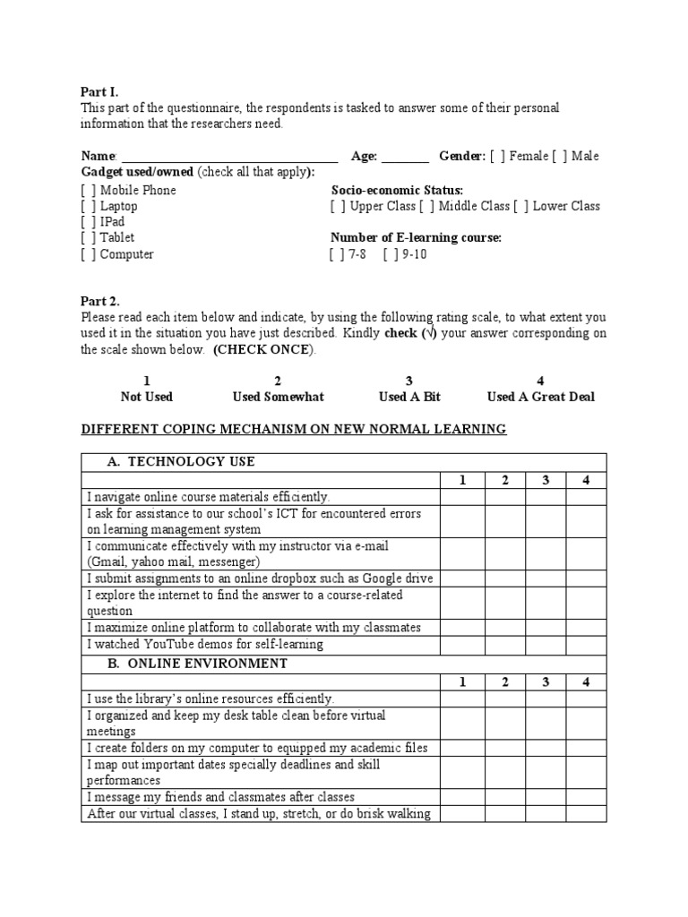 Coping Mechanism Questionnaire | PDF | Educational Technology | Internet