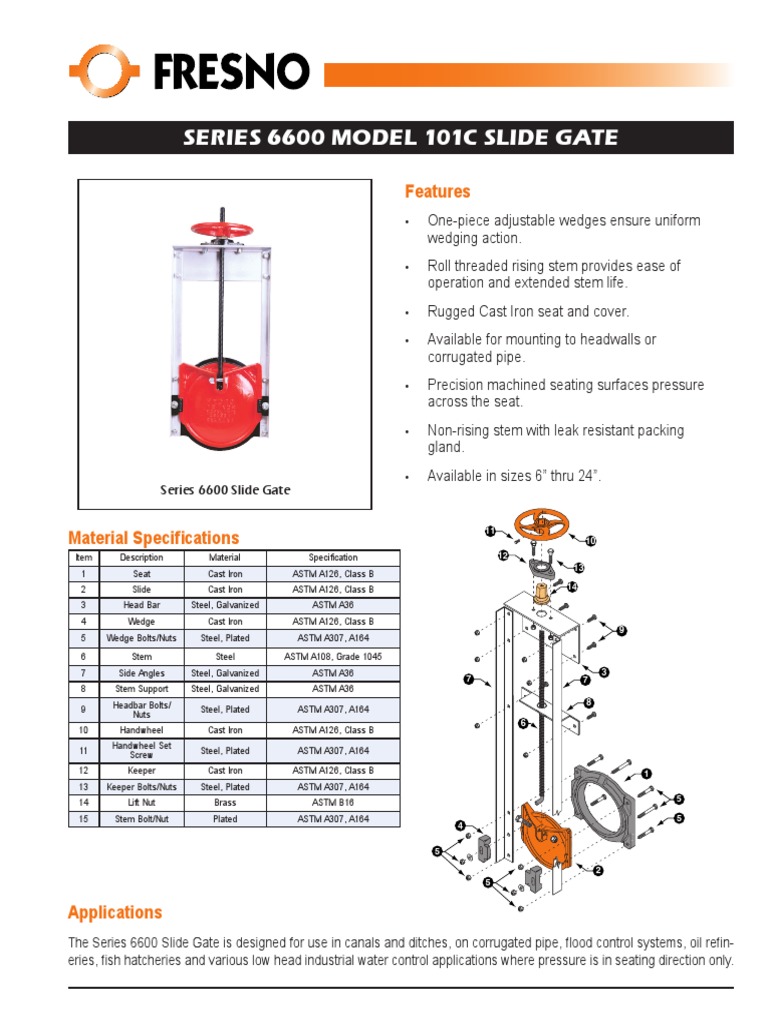 Series 6600 Model 101C Slide Gate: Features | PDF | Screw | Pipe (Fluid ...