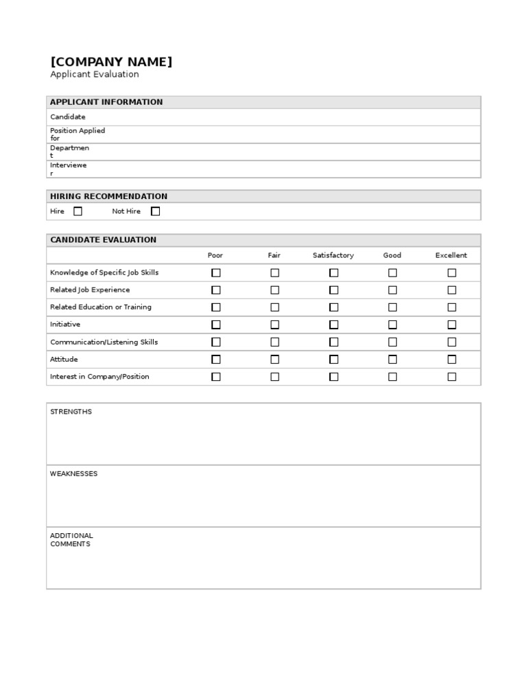 Applicant Evaluation Form Template | PDF