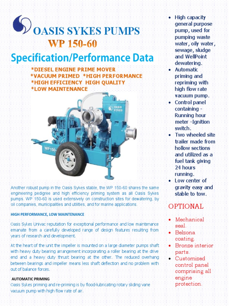 Oasis Sykes Pumps WP150-60 | PDF | Pump | Engines