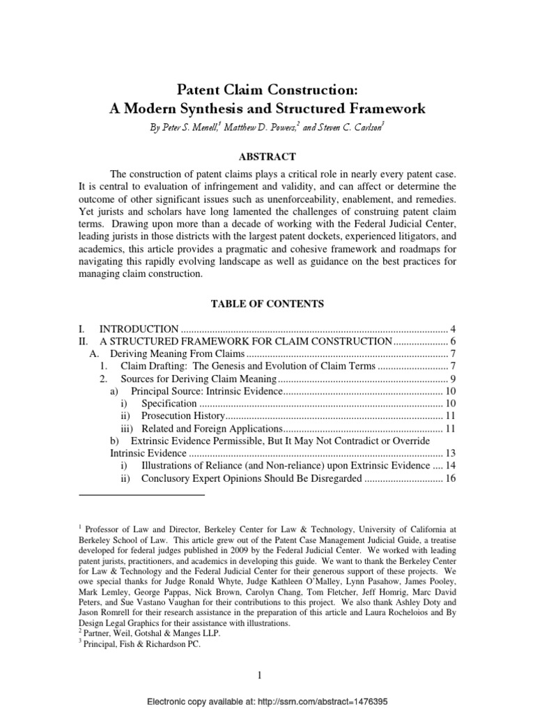 Patent Claim Construction A Modern Synthesis and Structured Framework ...