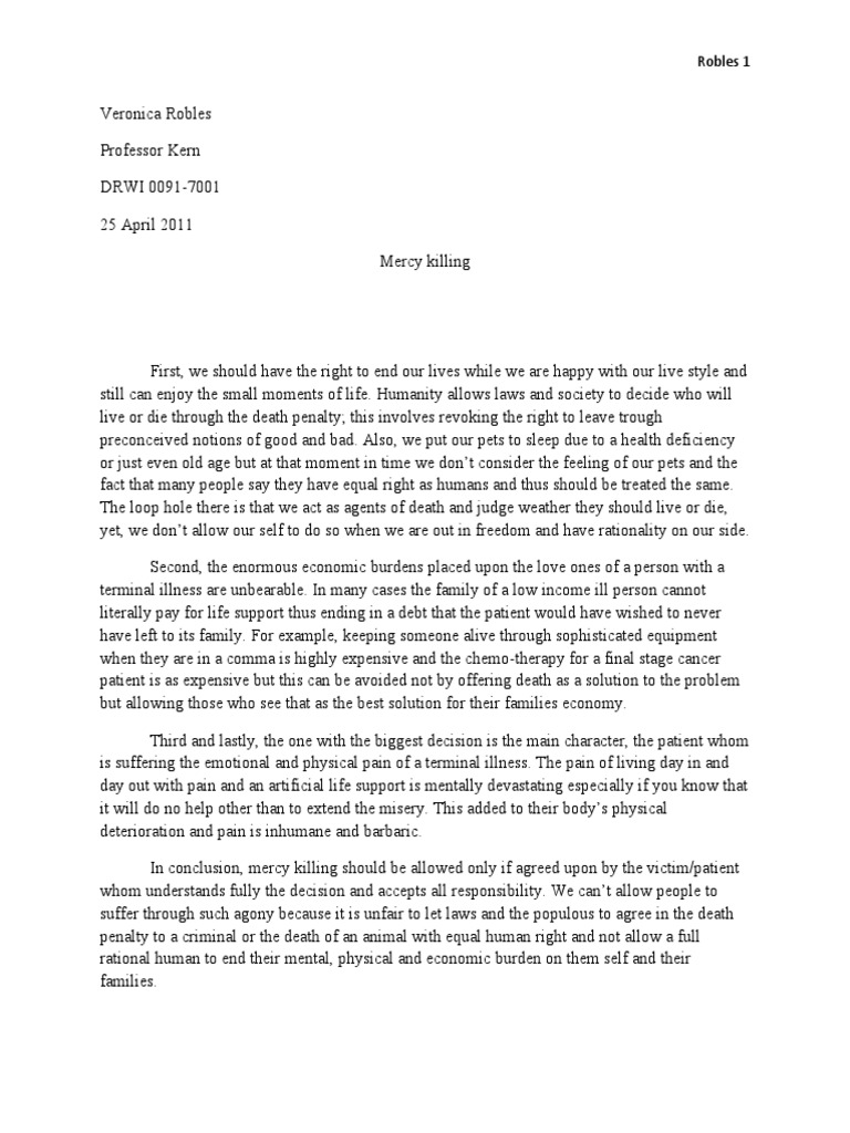 Mercy Killing Essay | PDF | Death | Suffering