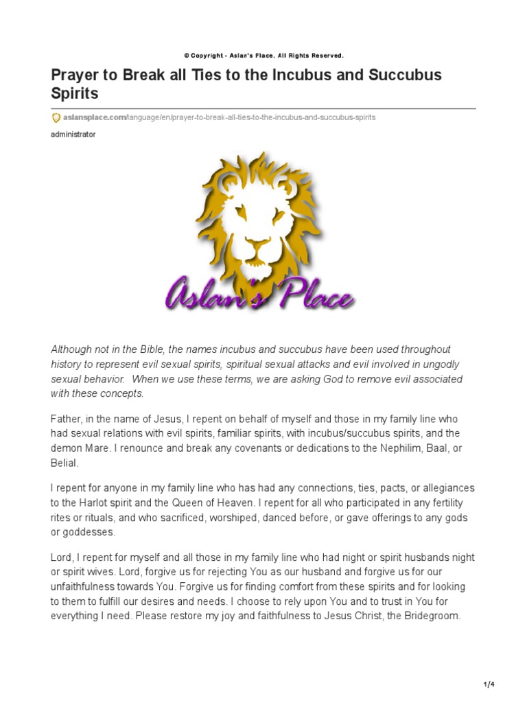 Prayer To Break All Ties To The Incubus and Succubus Spirits | PDF ...