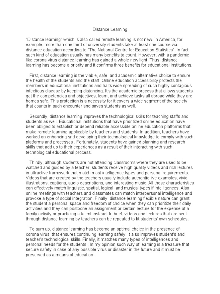 Distance Learning - Sample Essay | PDF | Distance Education ...