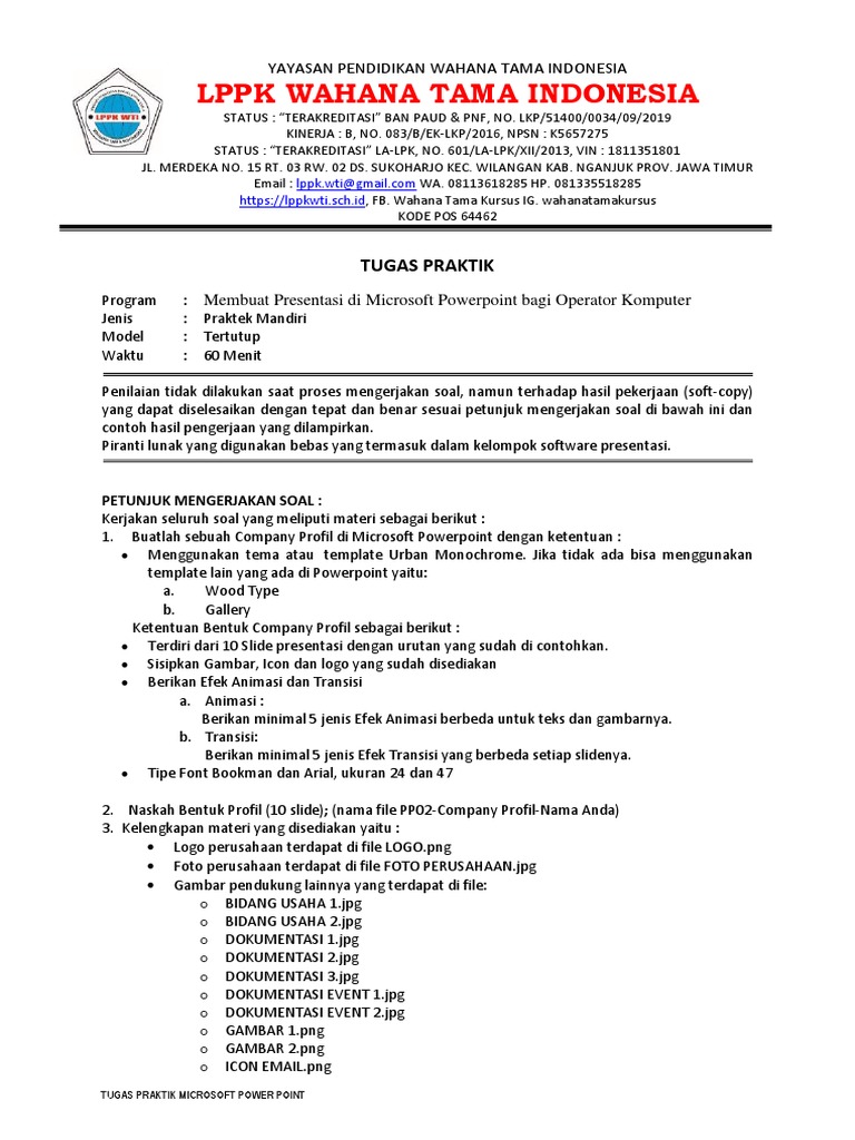 LPPK Wahana Tama Indonesia: Tugas Praktik | PDF