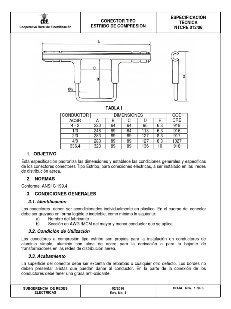 Conector Estribo: Especificación Técnica | PDF | Conductor electrico ...