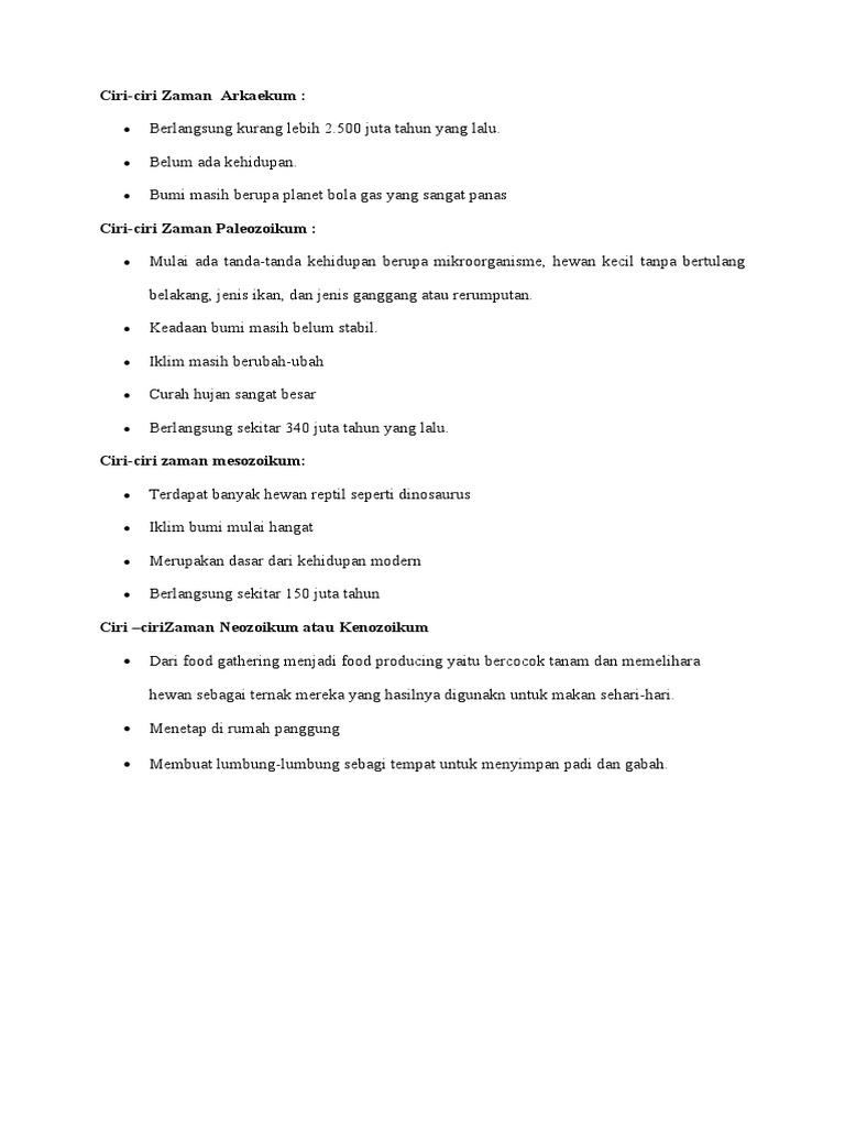 Ciri Ciri Zaman Arkaekum | PDF | Ilmu Sosial | Sains & Matematika