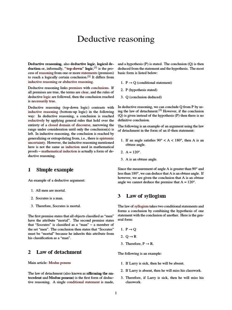 Deductive Reasoning: 1 Simple Example | PDF | Deductive Reasoning ...