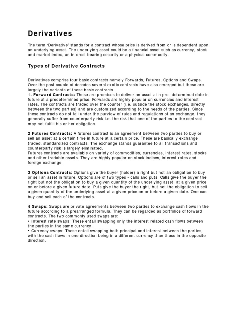 Derivatives: Types of Derivative Contracts | Download Free PDF | Option ...