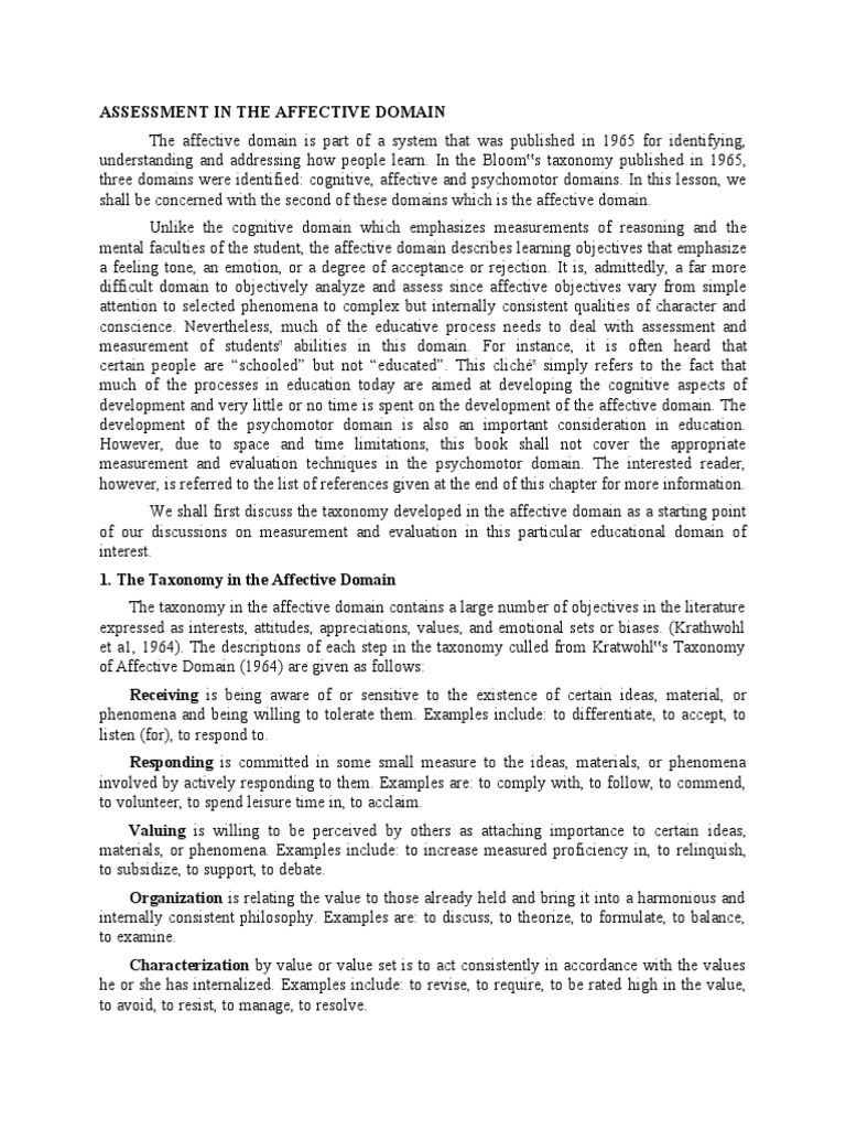 Affective Domain Assessment Guide | PDF | Motivational | Motivation