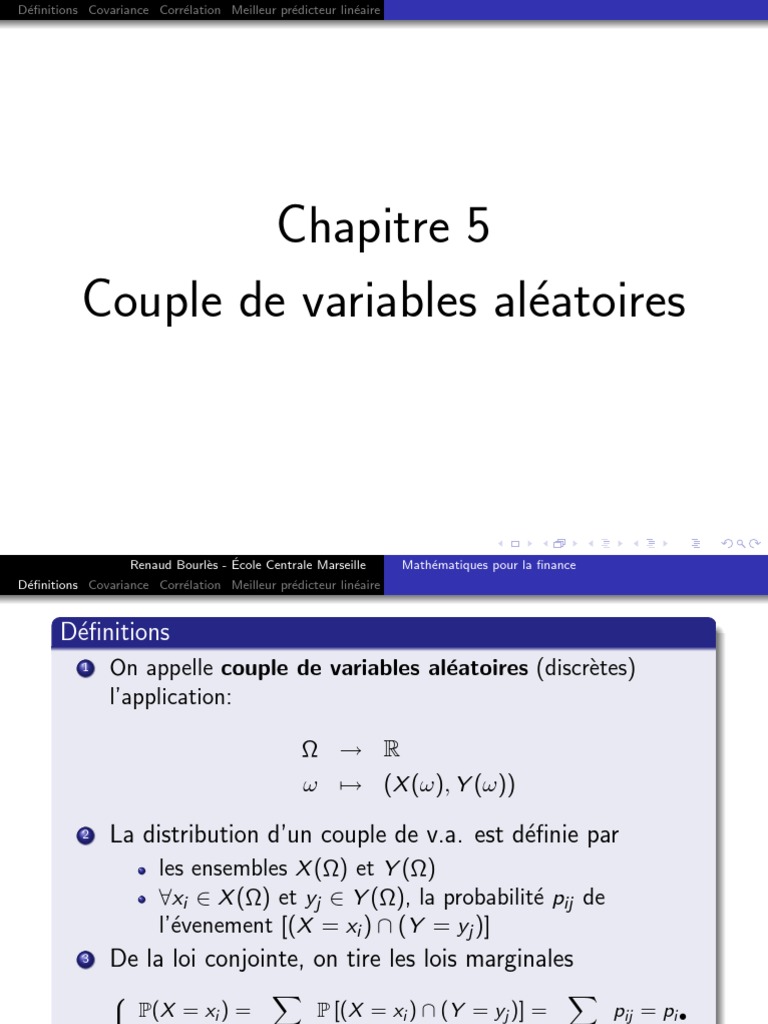 Chap 5 - Couple de Variables Aleatoires | PDF | Corrélation (statistiques) | Covariance