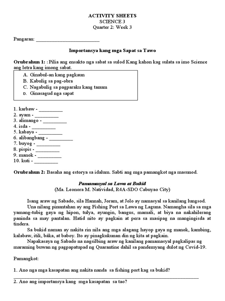 SCIENCE 3 Activity Sheet Q2 W3 Kinaray-A | PDF