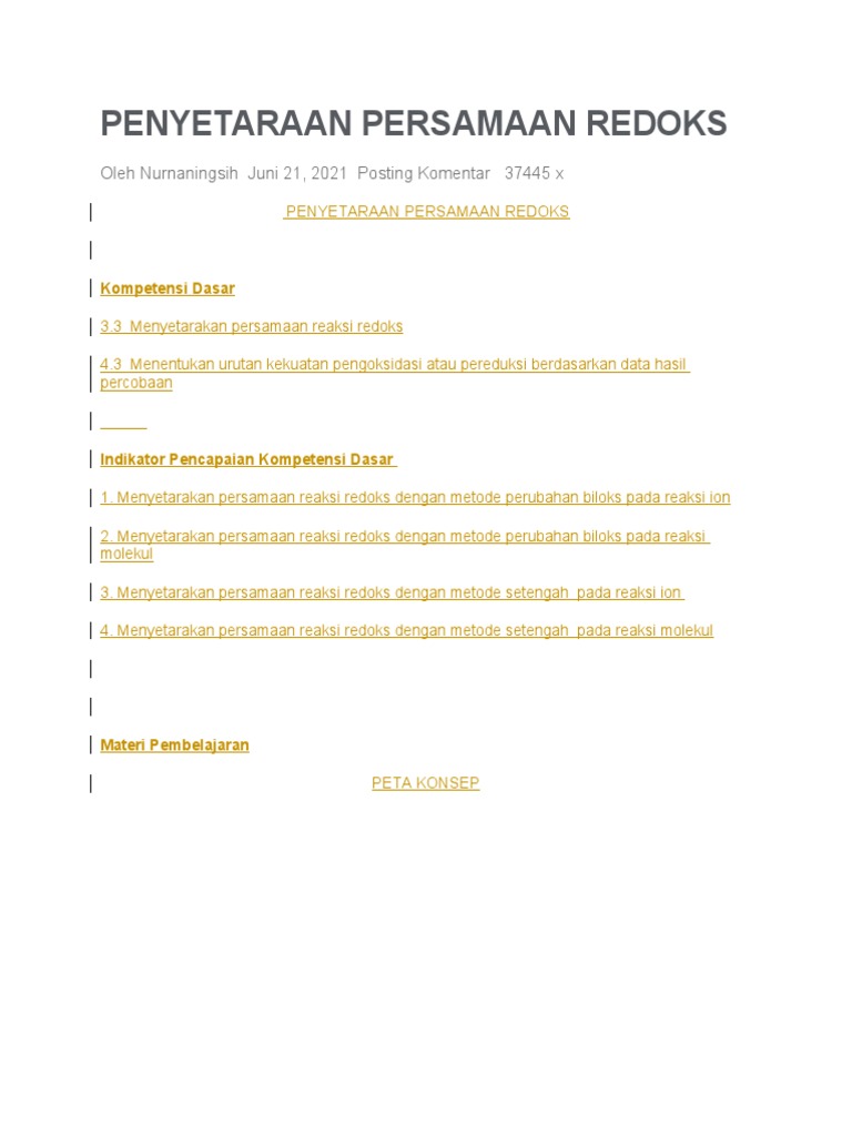 Penyetaraan Persamaan Redoks | PDF | Sains & Matematika