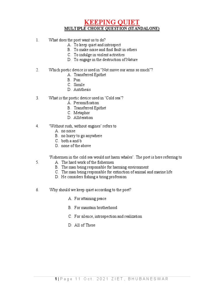 Quiet Reflection: Analyzing Pablo Neruda's Poem "Keeping Quiet | PDF ...