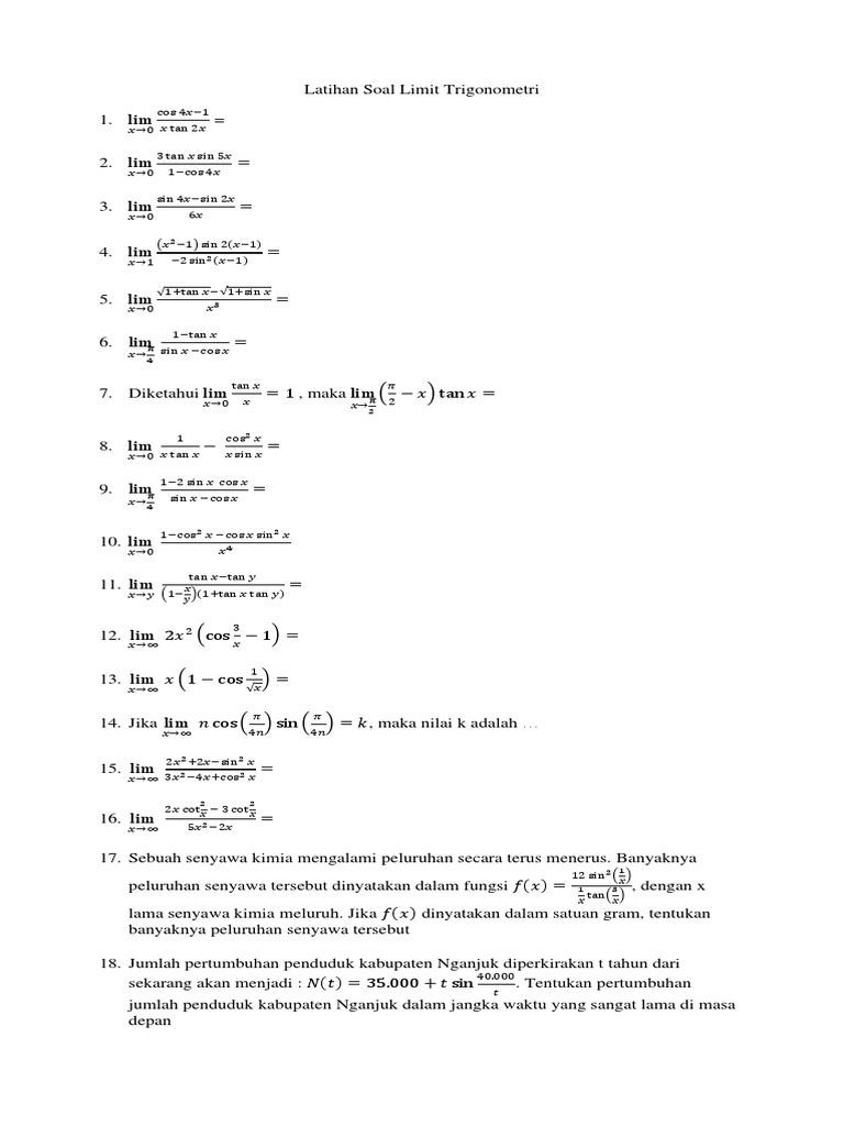 Latihan Soal Limit Trigonometri | PDF