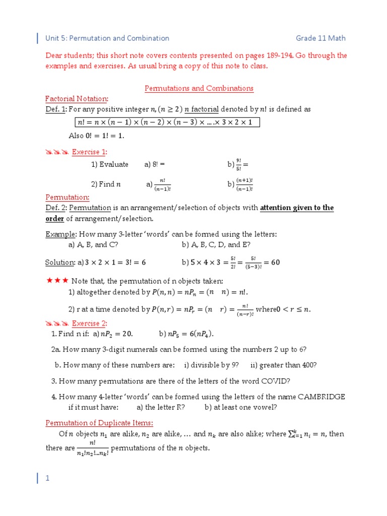 Permutation & Combination Note | PDF | Permutation | Mathematics