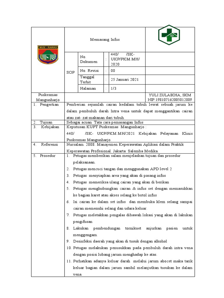 Sop Memasang Infus 2021 | PDF