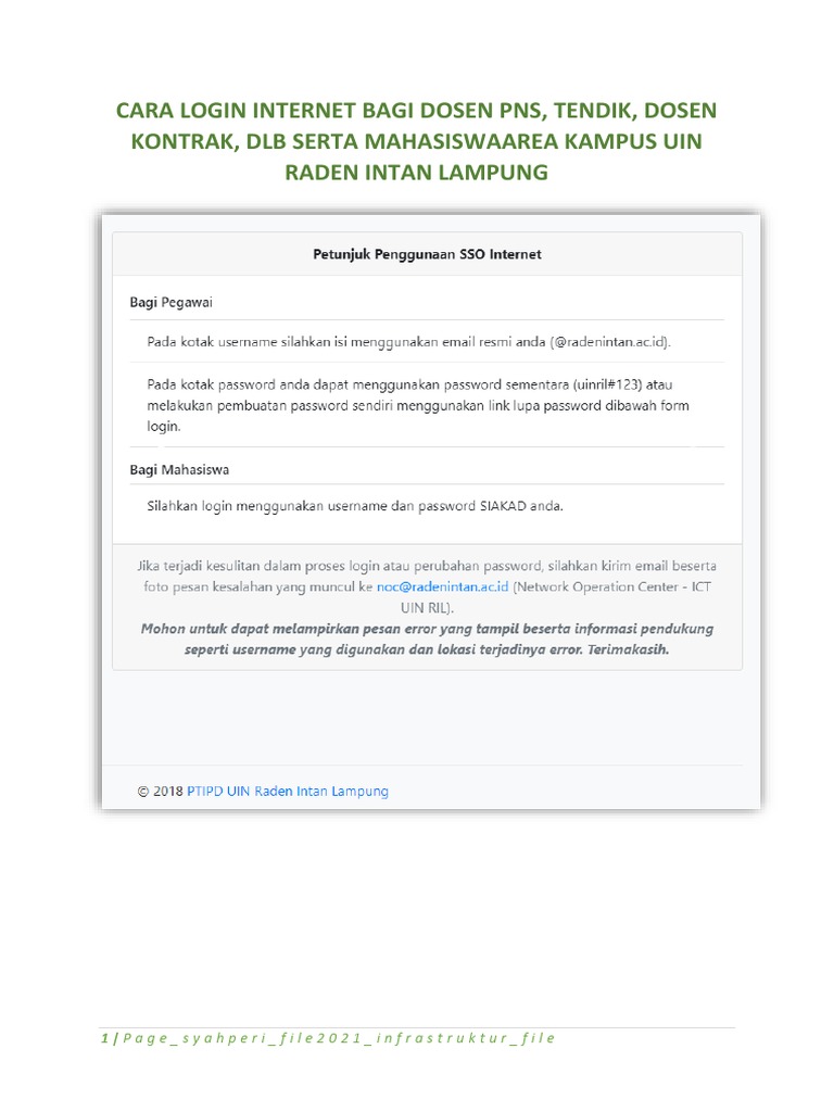 Cara Login Internet Kampus UIN Lampung | PDF | Komputer