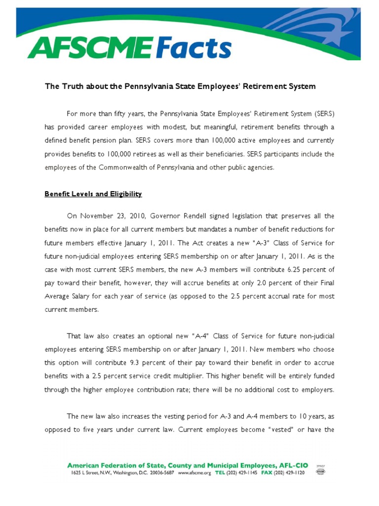 Pennsylvania State Employees' Retirement Overview | PDF | Pension ...