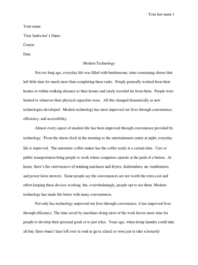 Sample Essay Modern Technology - 1 | PDF | Accessibility | Paragraph