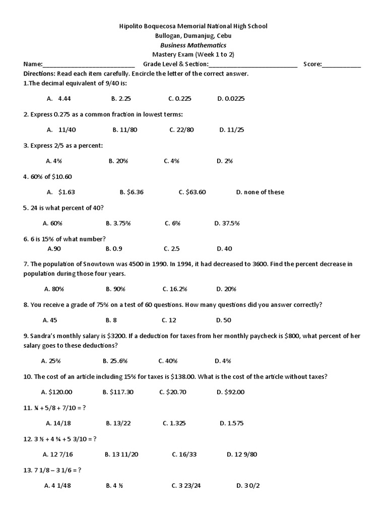 Directions: Read Each Item Carefully. Encircle The Letter of The ...