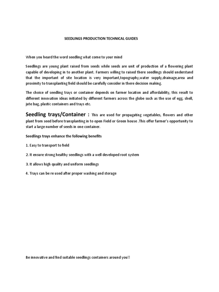 Seedling Trays/container:: Seedlings Production Technical Guides | PDF ...