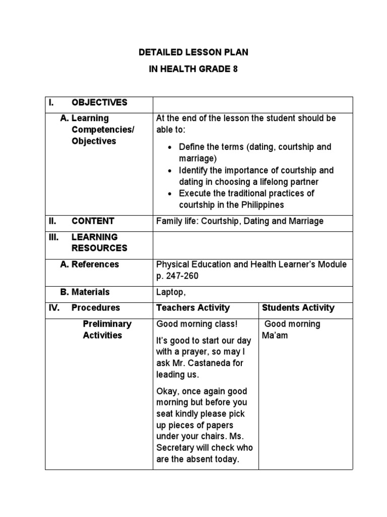 Detailed Lesson Plan in Health Grade 8 | PDF