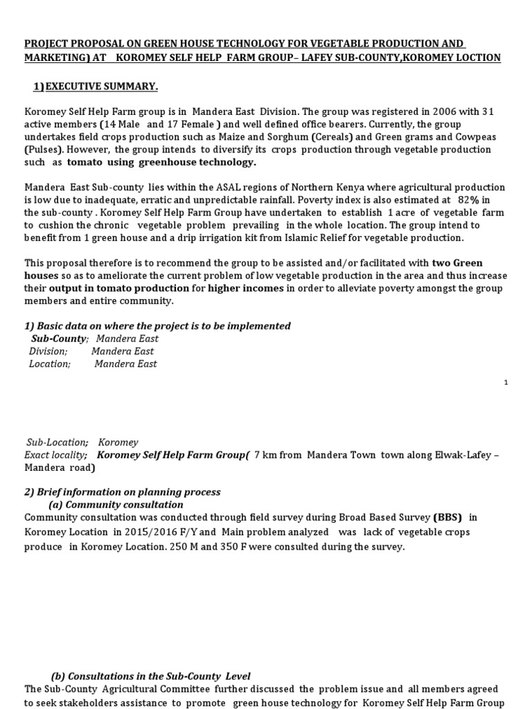 Greenhouse Project Proposal for Vegetables | PDF | Agriculture | Greenhouse
