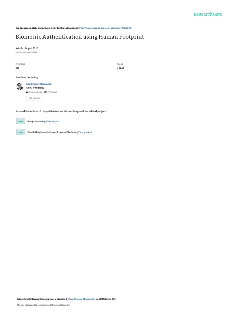 Biometric Authentication Using Human Footprint | PDF | Biometrics ...