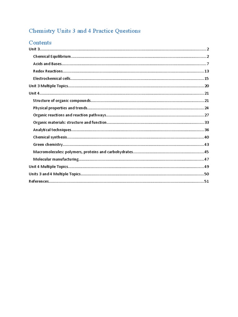 Chemistry Units 3 and 4 Practice Questions | PDF | Redox | Alkene