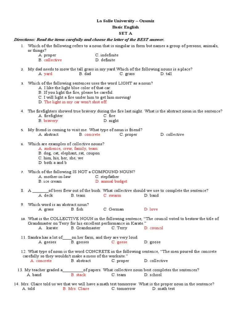 Basic English Review SET A B | PDF | Verb | Helen Of Troy