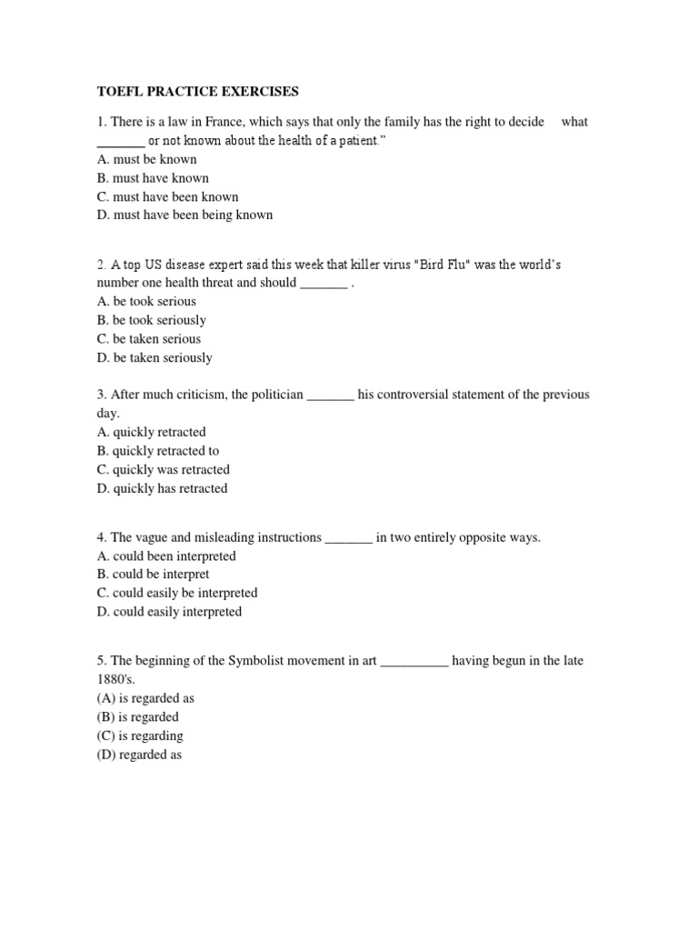 Toefl Practice Exercises | PDF