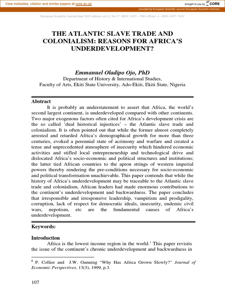The Atlantic Slave Trade and Colonialism: Reasons For Africa'S ...