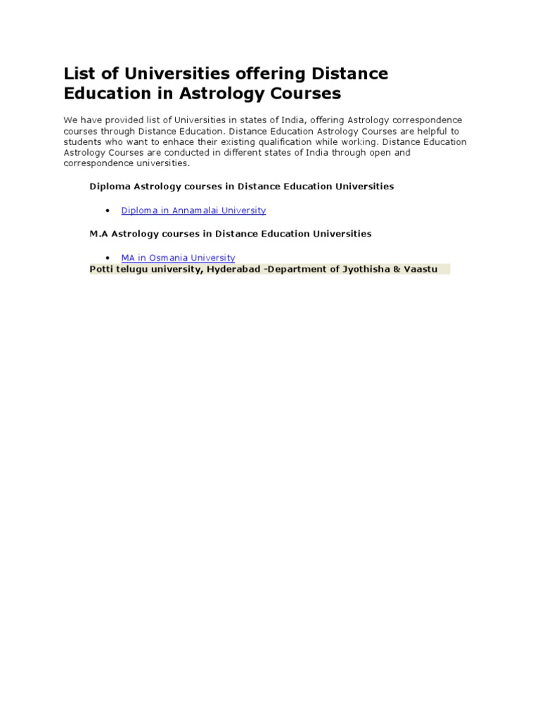 List of Universities Offering Distance Education in Astrology Courses97 ...