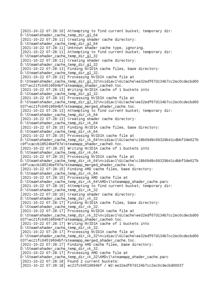 Log of shader cache directory processing and NVIDIA/AMD cache file handling | PDF | Directory ...