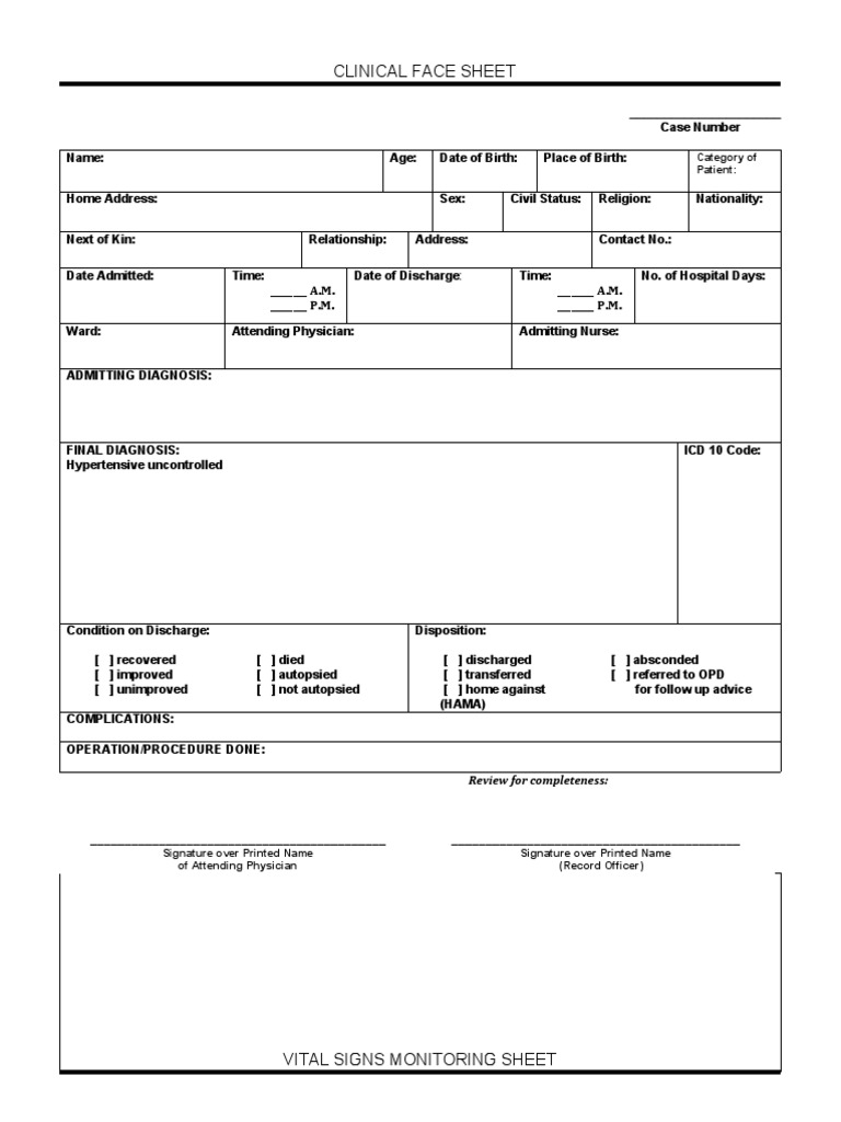 Clinical Face Sheet: - A.M. - P.M. - A.M. - P.M | PDF | Intravenous ...