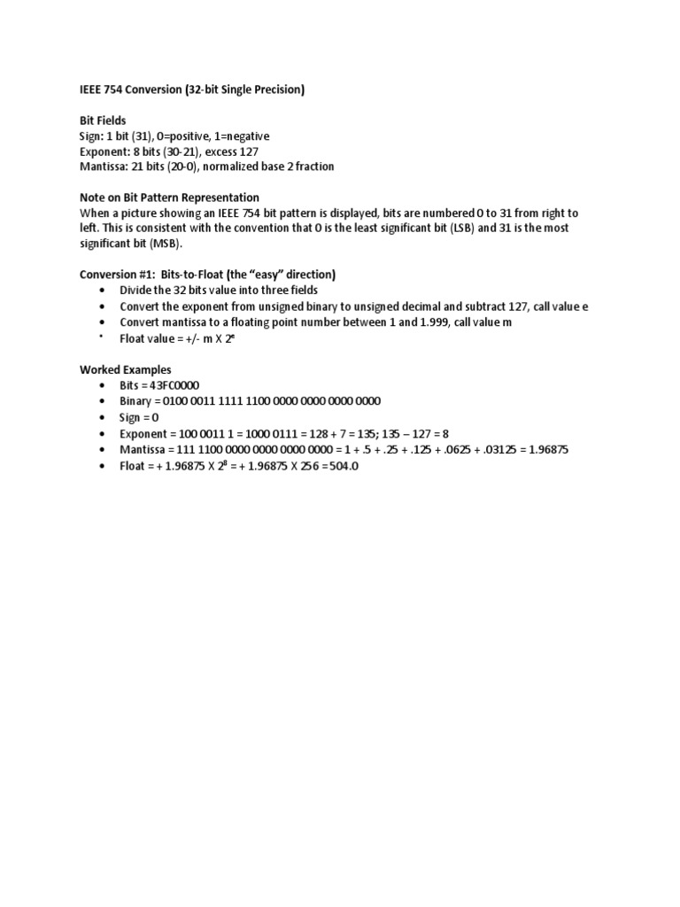 IEEE 754 Conversion (32-Bit Single Precision) Bit Fields | PDF ...