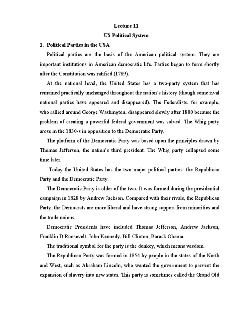 US Political System 1. Political Parties in The USA | PDF | Democratic ...
