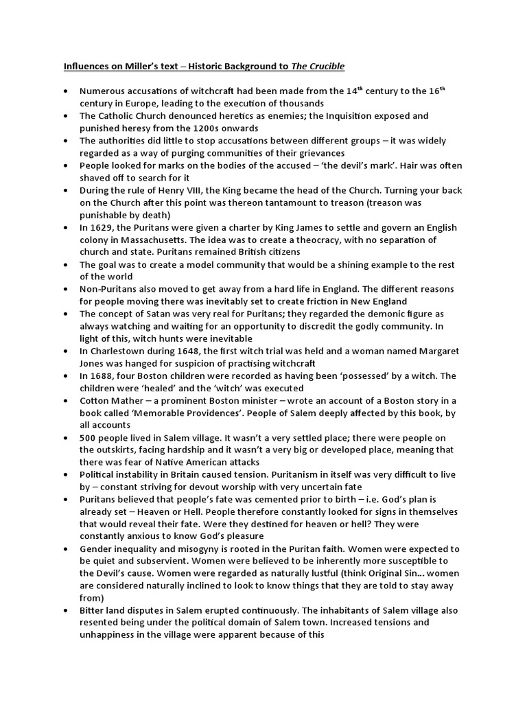 Historical Context of The Crucible | PDF | Witchcraft