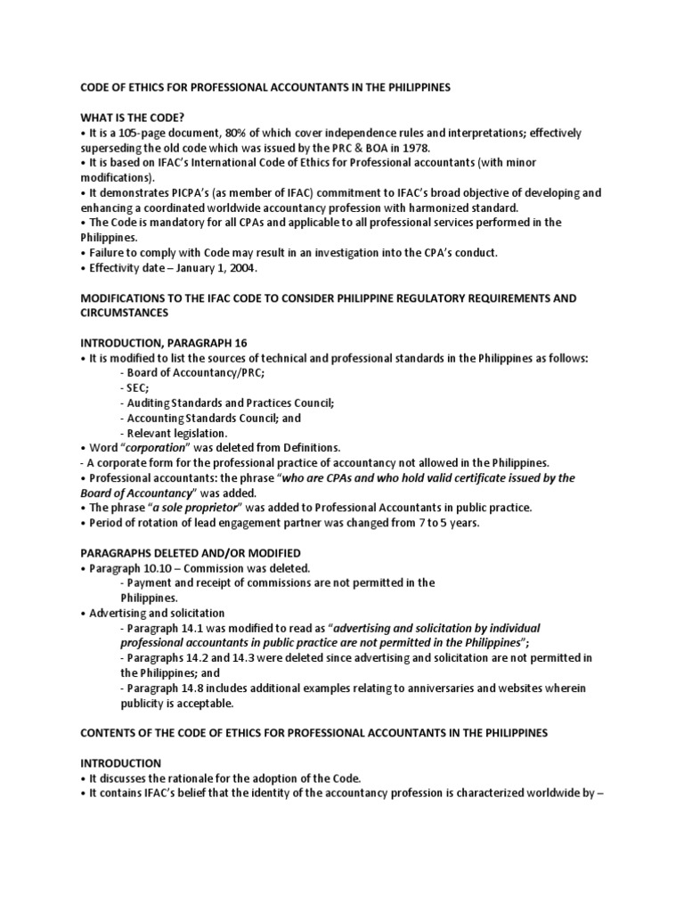 The New Code of Ethics For CPA's by Atty. Eranio Punsalan | PDF ...
