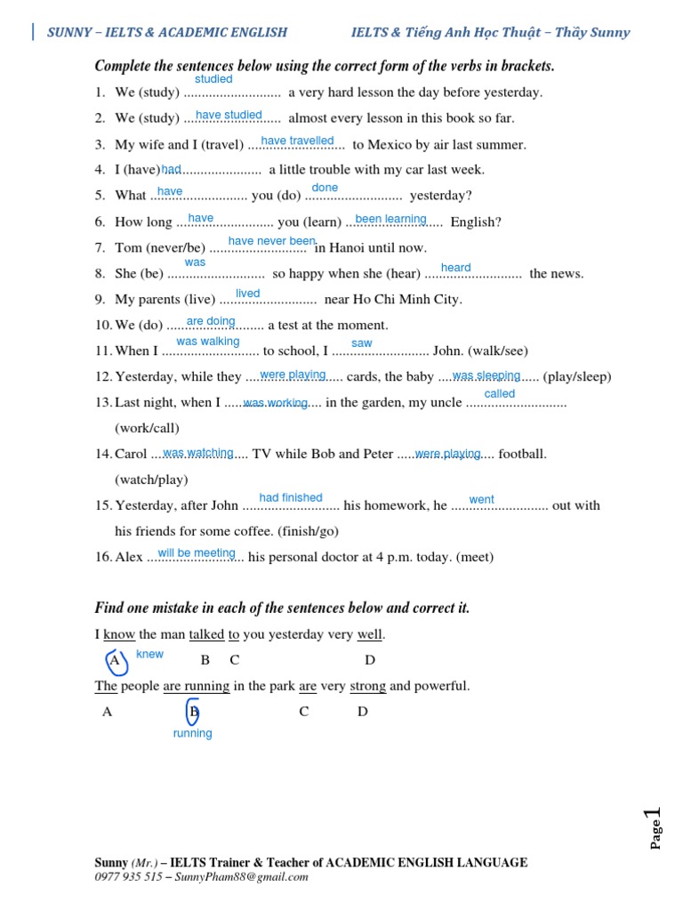 Mastering Verb Tenses: A Guide to Completing Exercises on Verb Forms ...