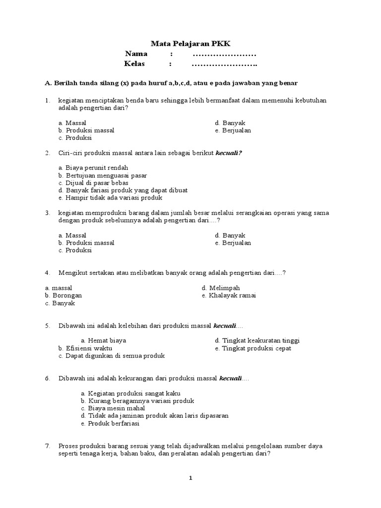 Soal Multiple Choice KD 3.10.11.12 | PDF