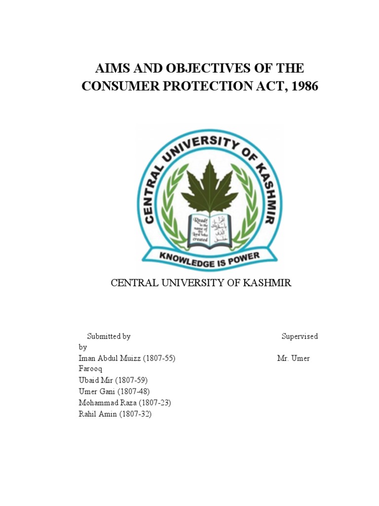 Aims and Objectives of The Consumer Protection Act, 1986 | PDF ...