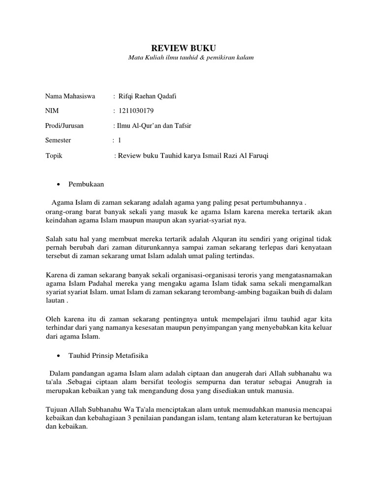 Tugas Tauhid Review Buku Tauhid | PDF