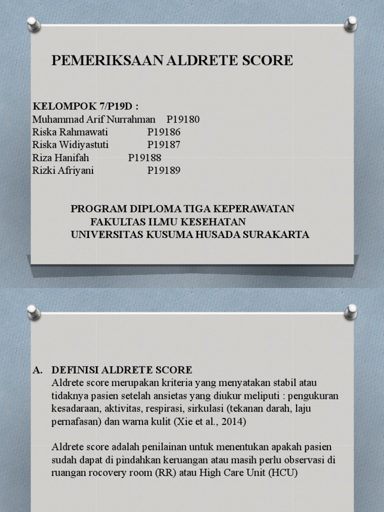 Pemeriksaan Aldrete Score | PDF