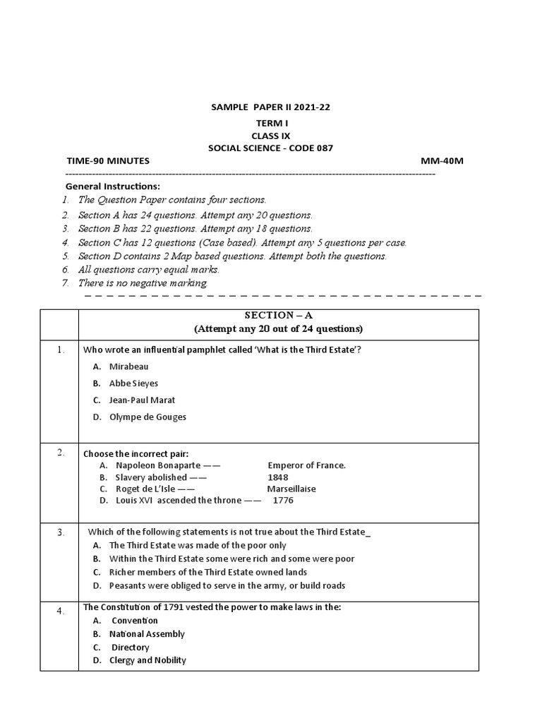 Sample Paper II Class IX SST | PDF | Democracy | Political Ideologies
