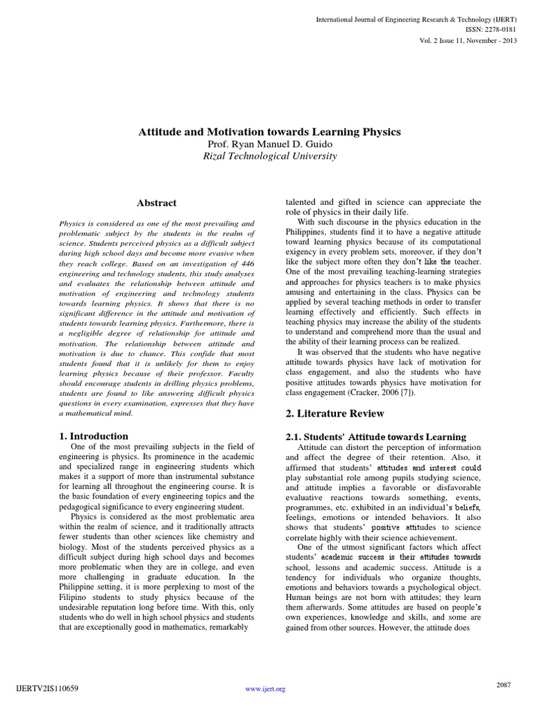 Attitude and Motivation in Physics Learning | PDF | Motivation ...