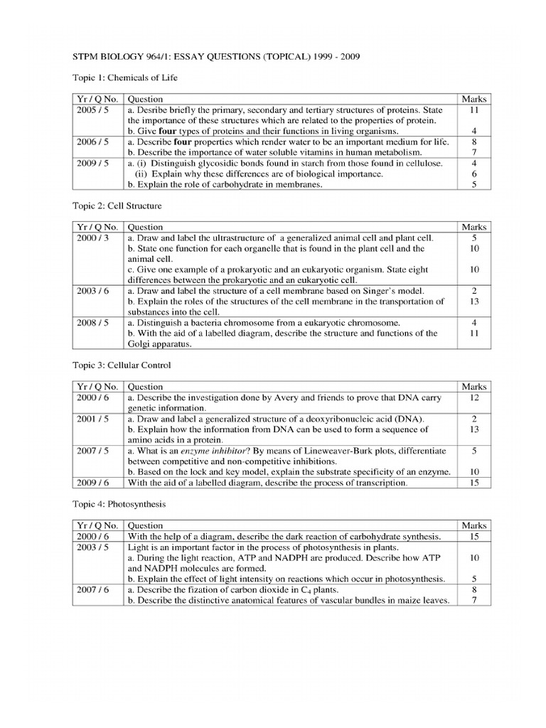 STPM Past Year Biology Essay Question PDF Free | PDF