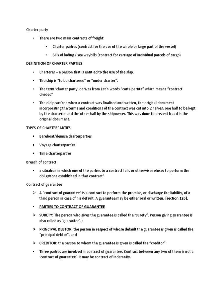 Definition of Charter Parties | PDF | Guarantee | Indemnity