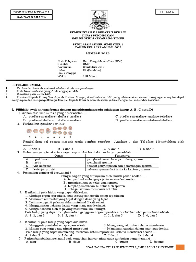 Soal PAS IPA Kelas IX SMPN 5 Cikarang | PDF